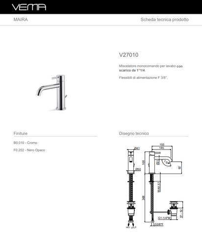 Miscelatore lavabo Vema Maira V27010 – Domus Habitat